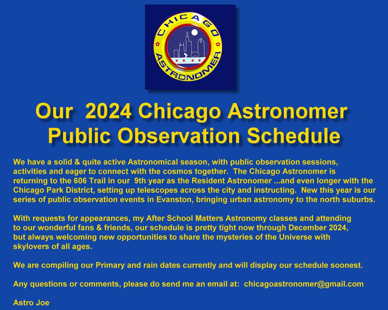 Chicago Astronomer Public Observation Schedule - Chicago Astronomer
